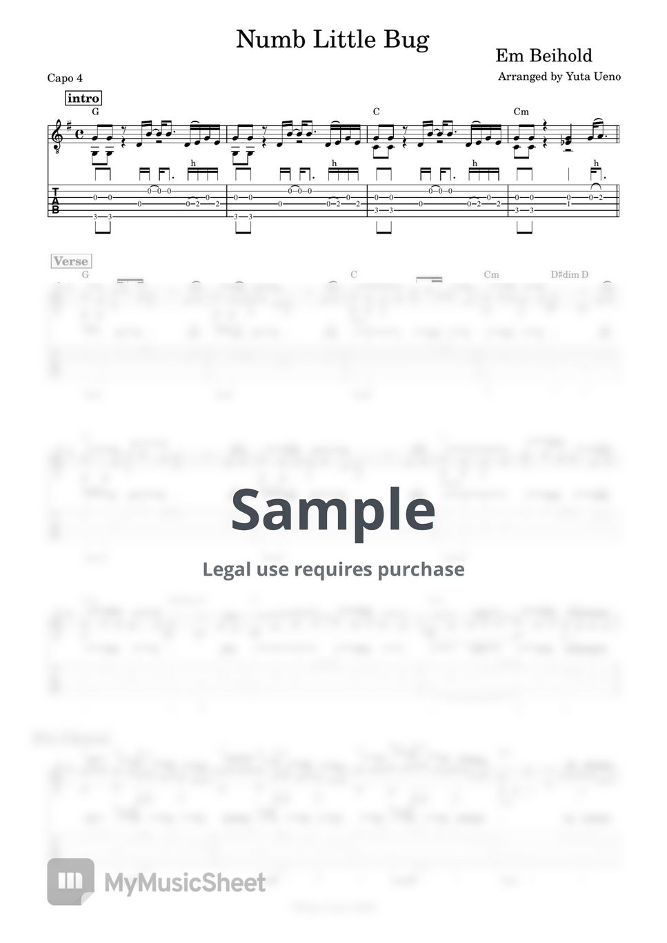 Em Beihold - Numb Little Bug (Fingerstyle) Tab + 1staff by Yuta Ueno