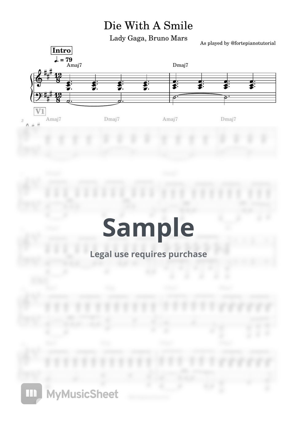 Bruno Mars & Lady Gaga - Die With a Smile (Piano Accompaniment) Sheet ...