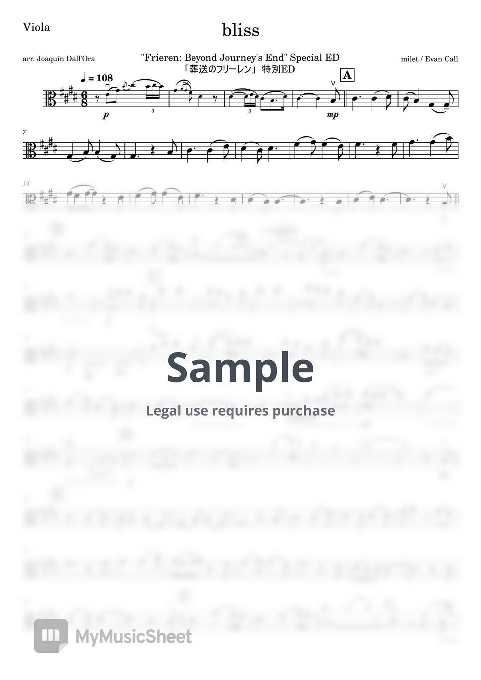 milet - bliss [Full Ver.] | "Frieren: Beyond Journey's End" Special ED [Viola] Nuty by Joaquín ...