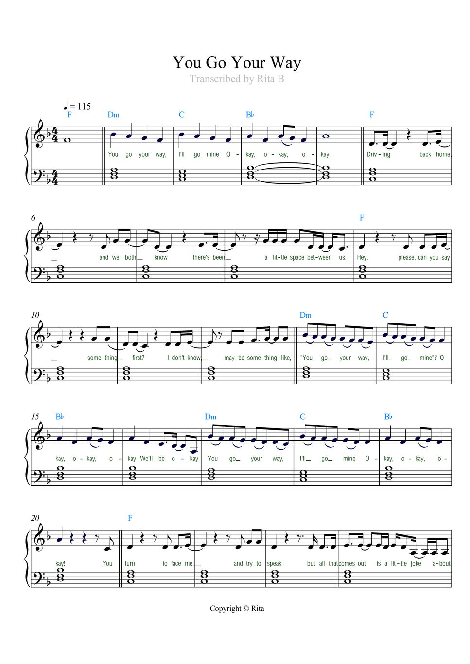 Perrie - You Go Your Way (Simple version with lyrics and chords) 악보 by ...