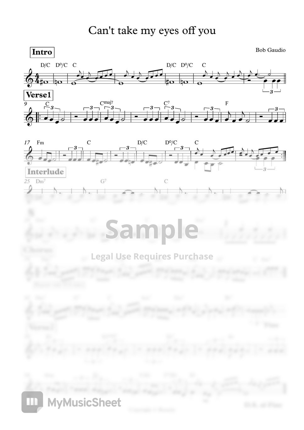 Bob Gaudio - Can't take my eyes off you Partitura by SheetMusicOnly1page