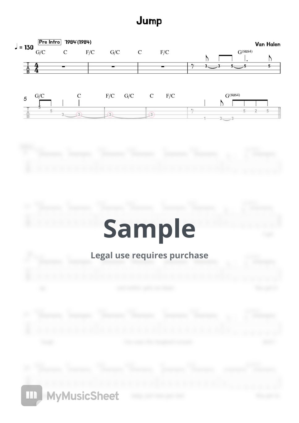 Van Halen - Jump Sheet Music by 김미(Kimme)