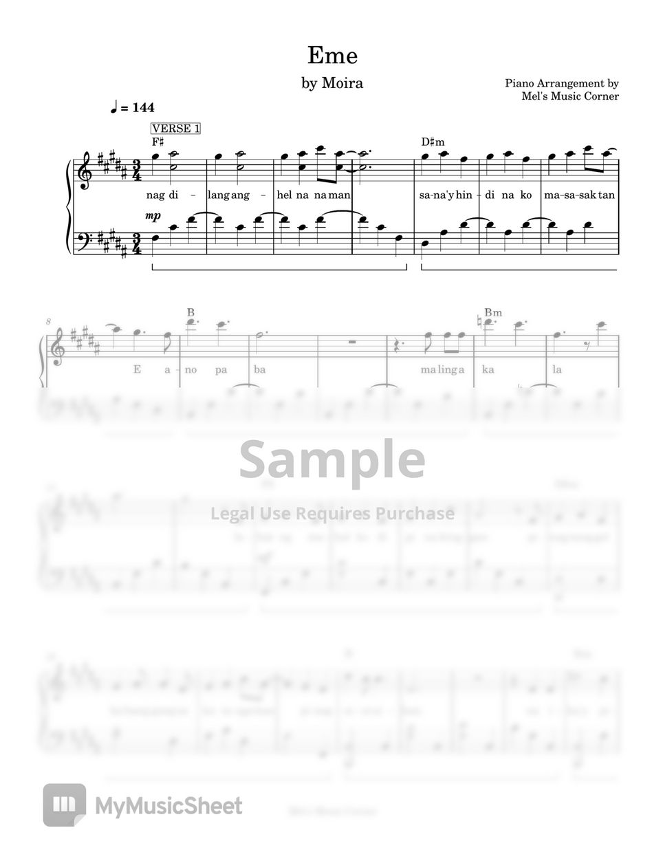 Moira dela Torre - Eme (piano sheet music) 악보 by Mel's Music Corner