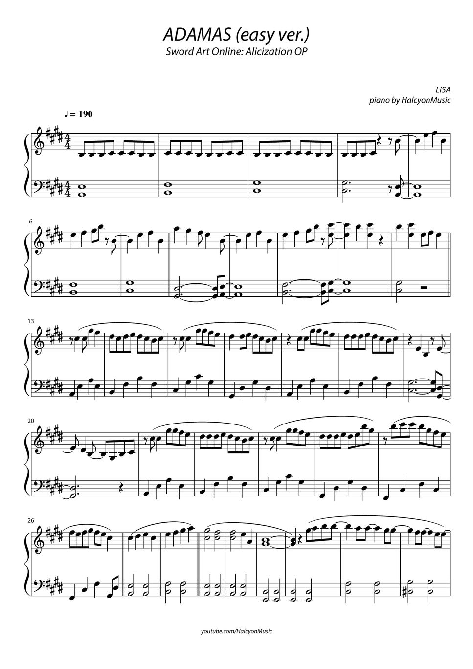LiSA - ADAMAS (easy ver.) (Sword Art Online: Alicization OP) Sheet by ...