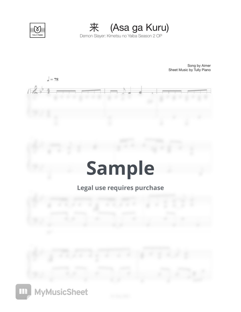 Demon Slayer Season2 Ending - Asa ga Kuru (朝が来る) (Original Key + Transposed Key) Sheets by Tully ...