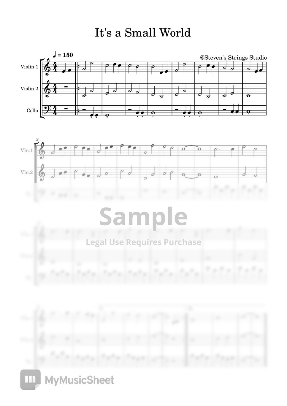 It's a Small World (String Trio) Sheet Music by Steven's Strings Studio