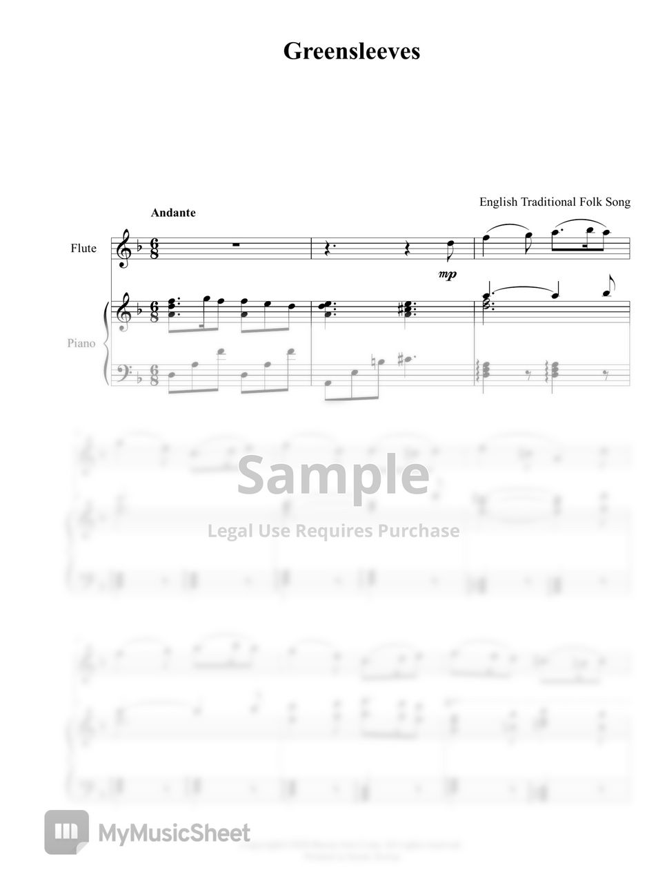 English Traditional Folk Song - Greensleeves(Flute Solo, Piano) (Flute ...