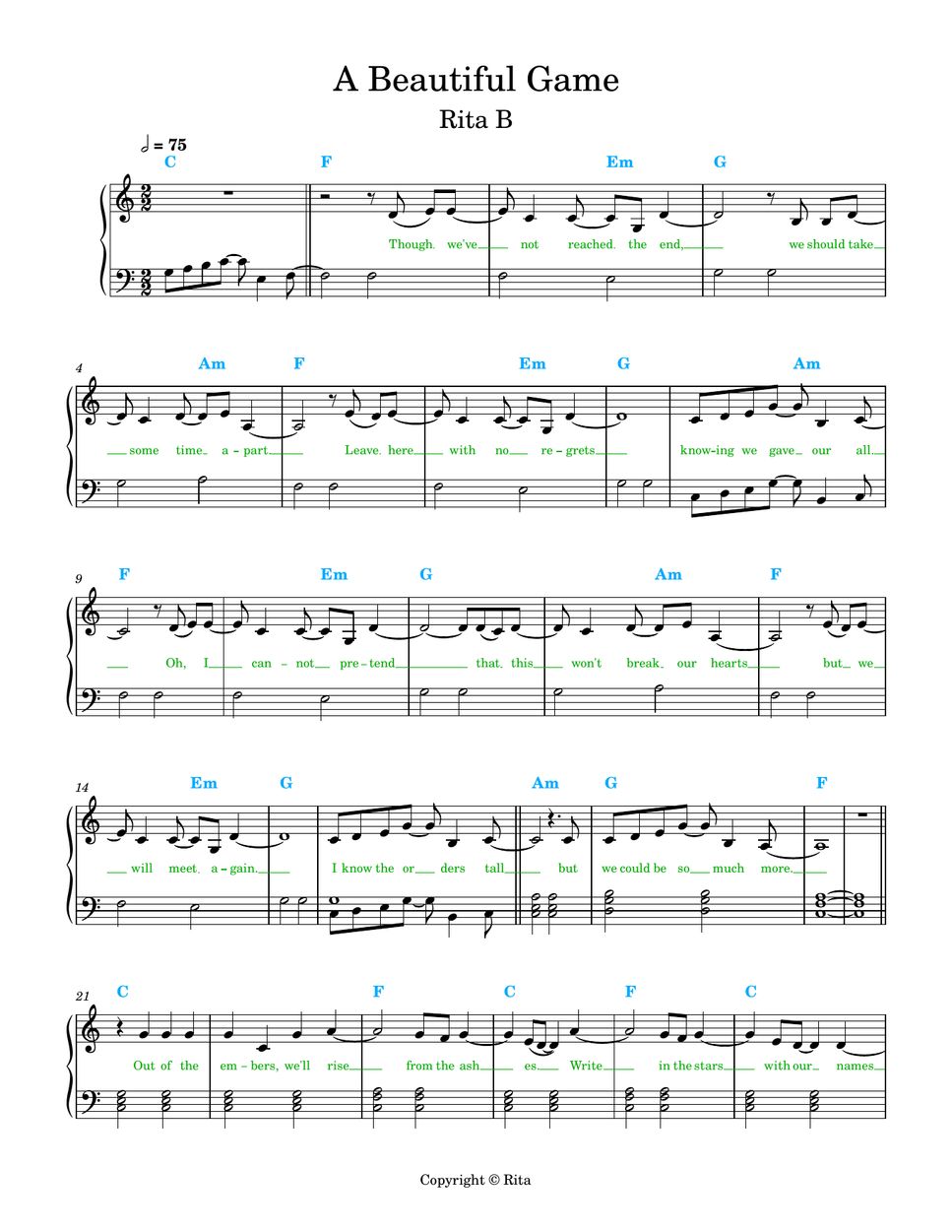 Ed Sheeran - A Beautiful Game from Ted Lasso (lyrics, chords) 악보 by Rita B