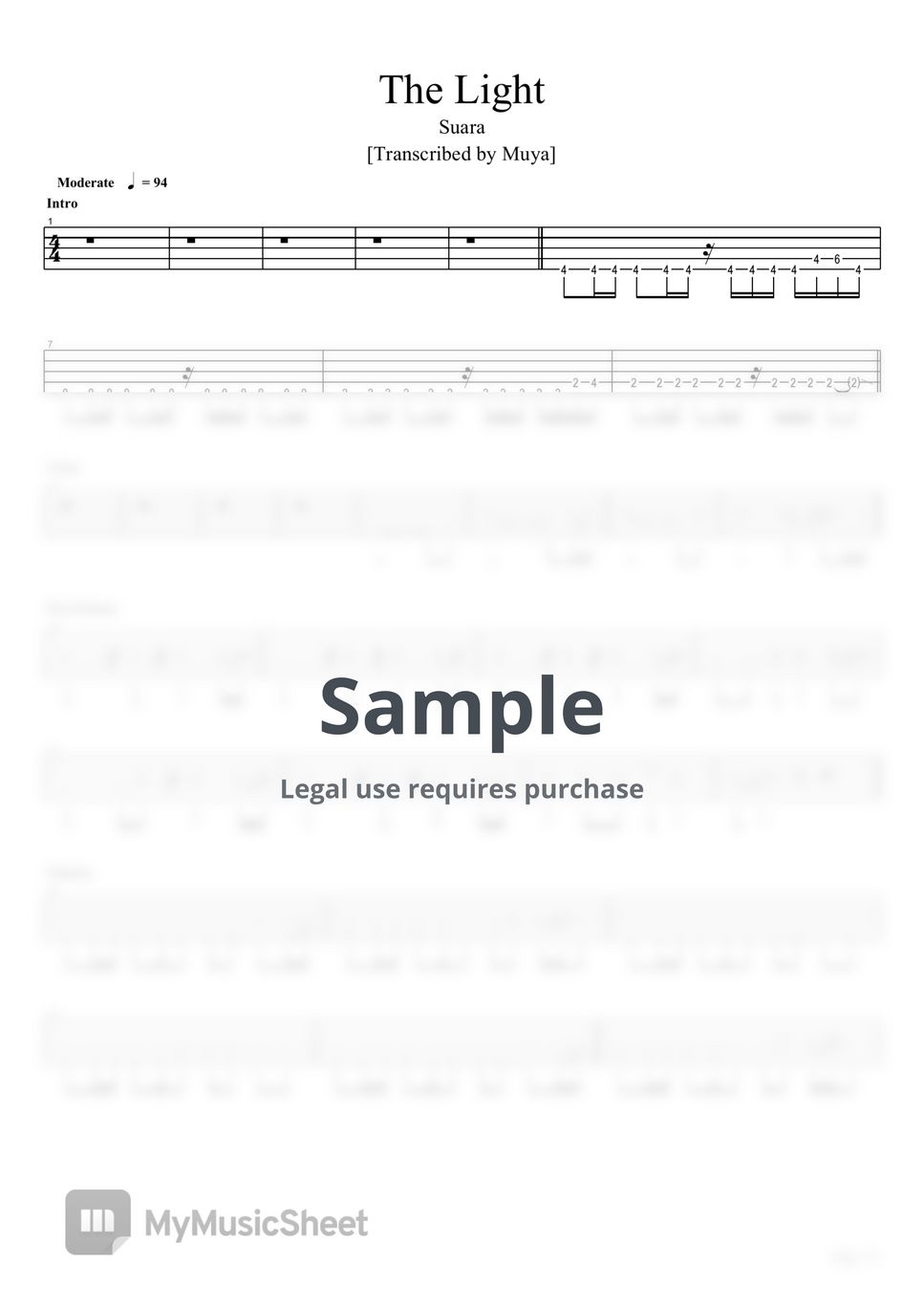 Suara - The Light (Bass TAB) Sheets by Muya