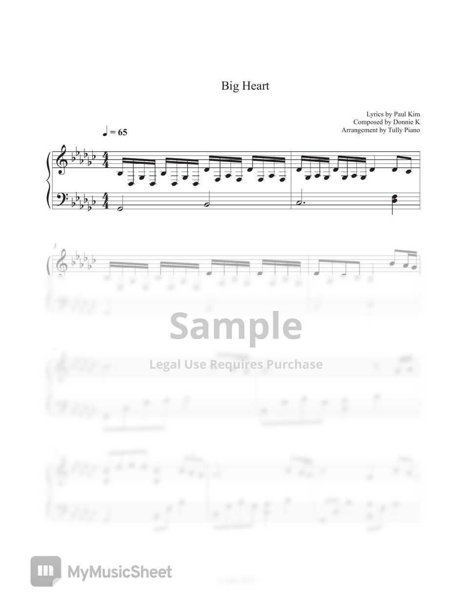 Donnie J - Paul Kim - Big Heart (마음) (Gb Major) 악보 by Tully Piano