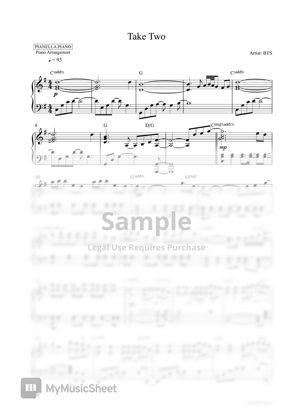 BTS - Take Two (Piano Sheet) 악보 by Pianella Piano