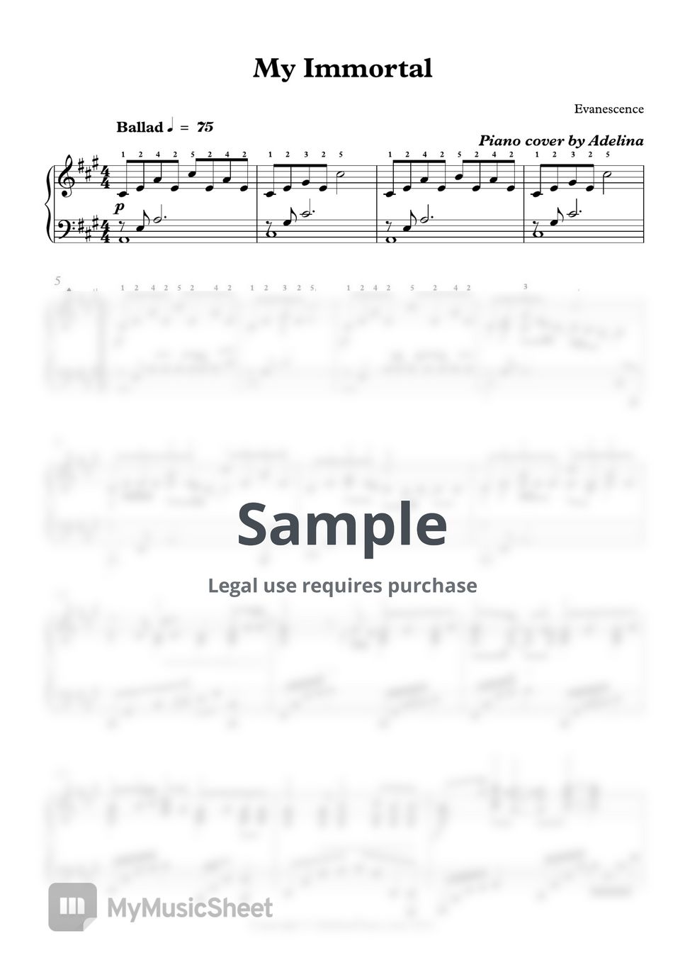 Evanecsence - My Immortal Sheets by Adelina Piano