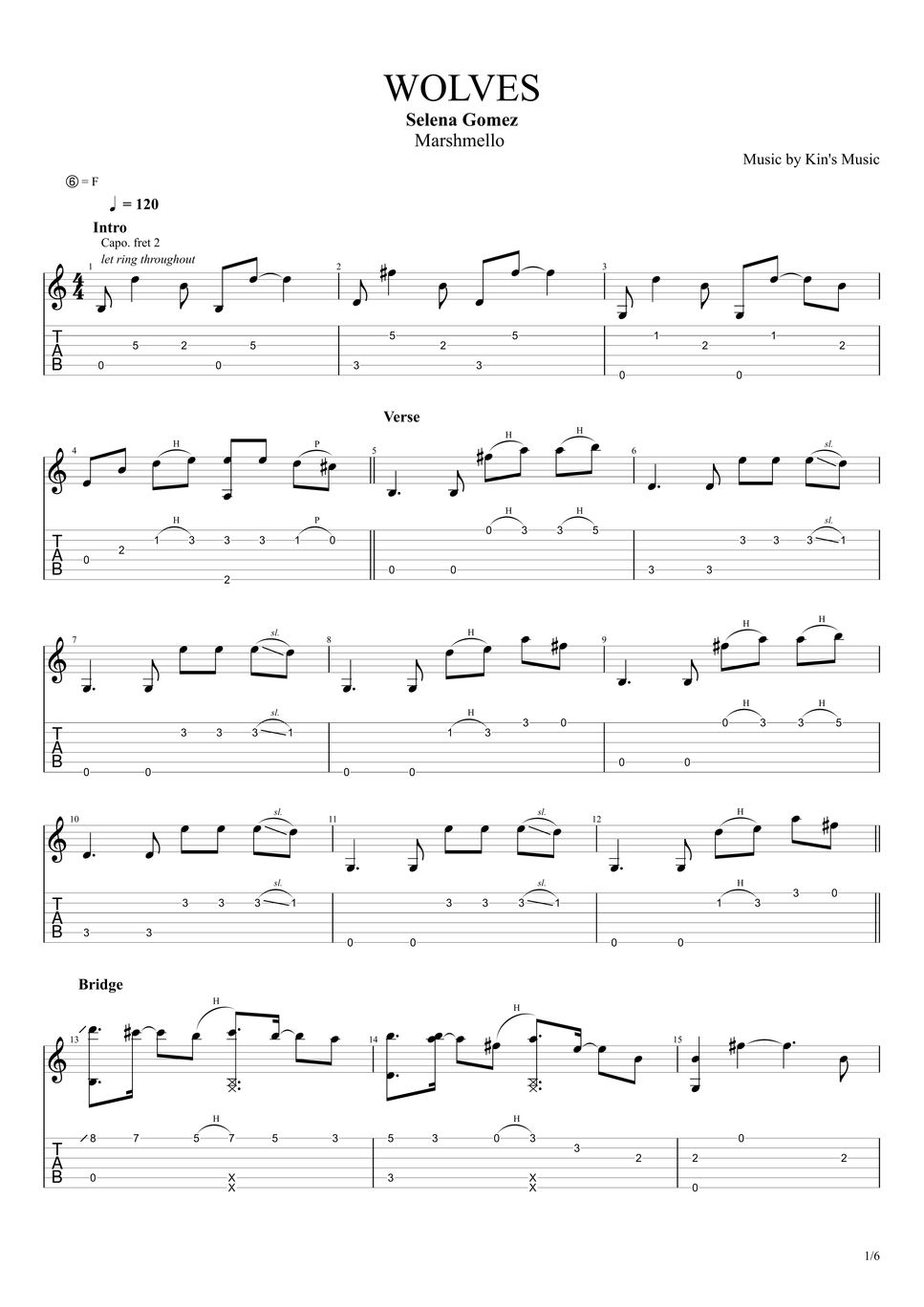 Selena Gomez, Marshmello - WOLVES[Easy Guitar Fingerstyle For Beginner ...