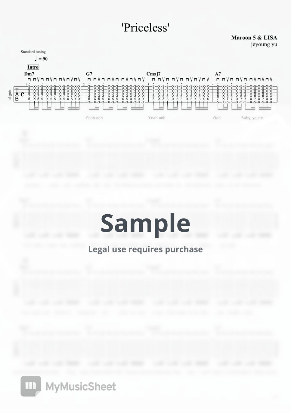 Maroon 5 & LISA - 『Priceless』 (guitar cover) 楽譜 by jeyoung yu