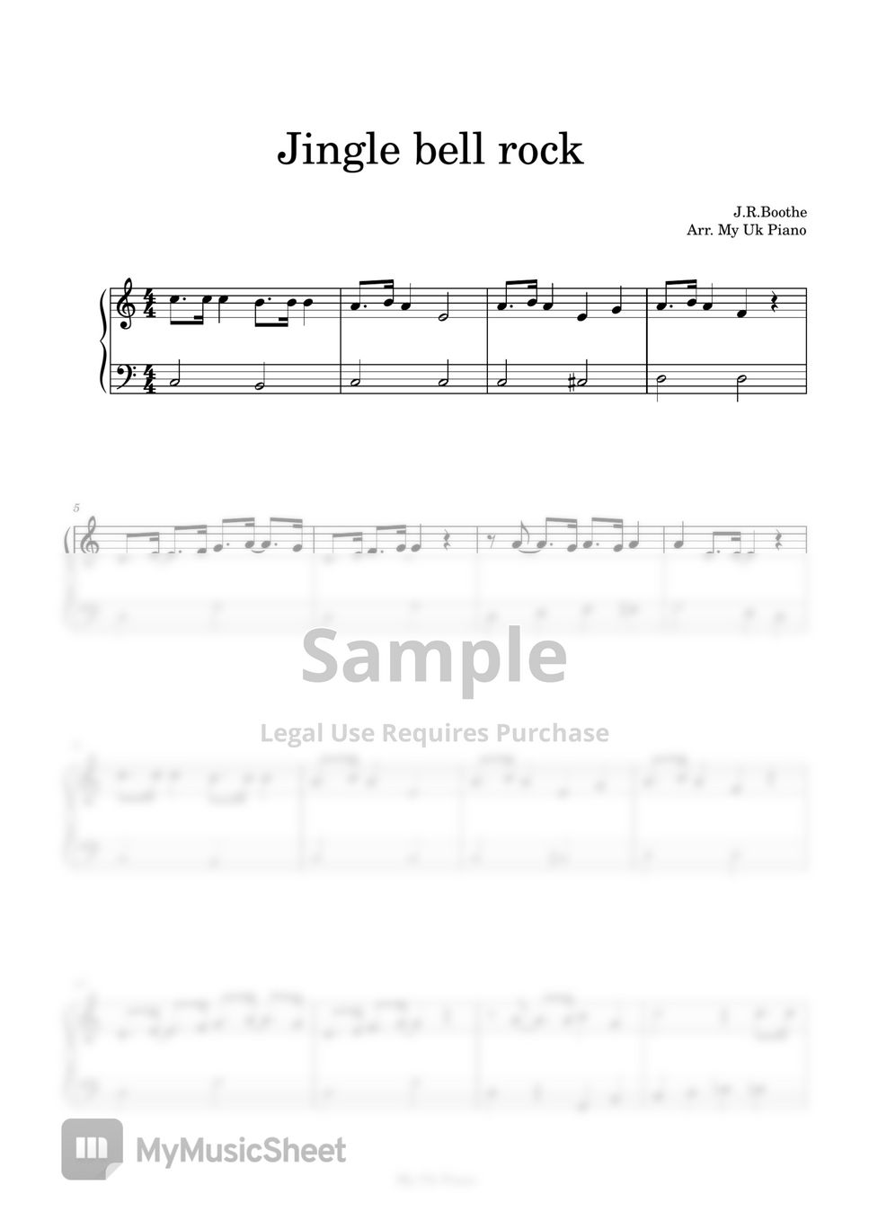 Bobby Helms - Jingle bell rock (쉬운피아노악보, C Key) Sheet Music by My Uk Piano