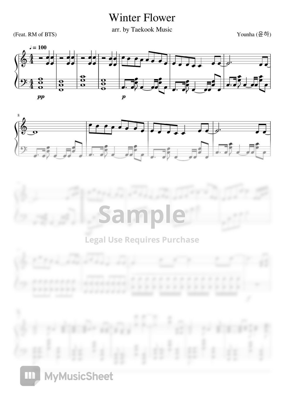 Younha (Feat. RM) - Winter Flower 악보 by TK Music