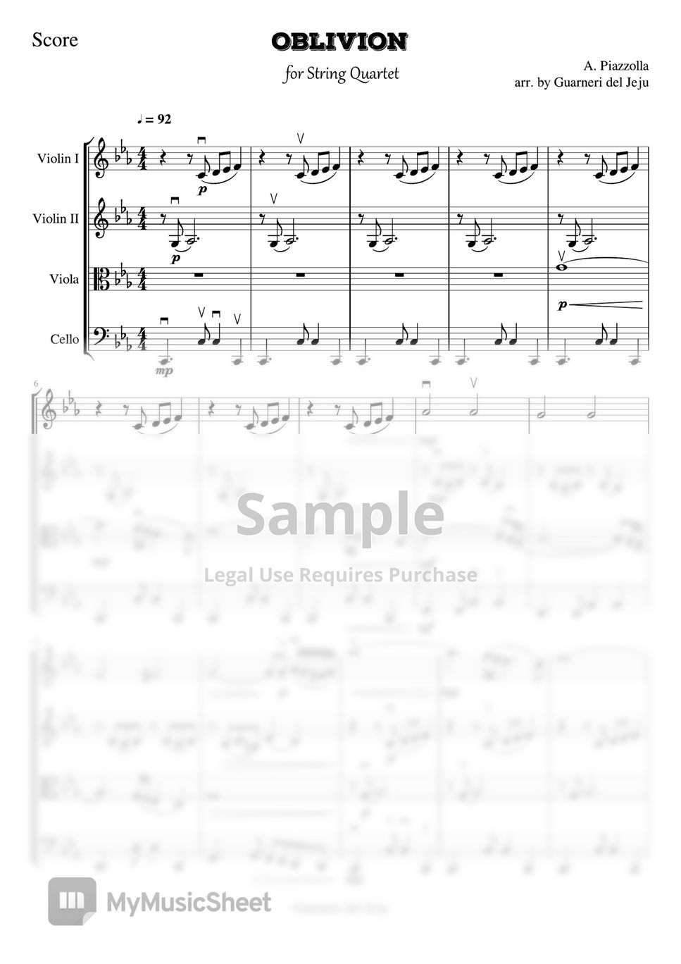 A. Piazzolla - Oblivion for String Quartet Hoja by Guarneri del Jeju