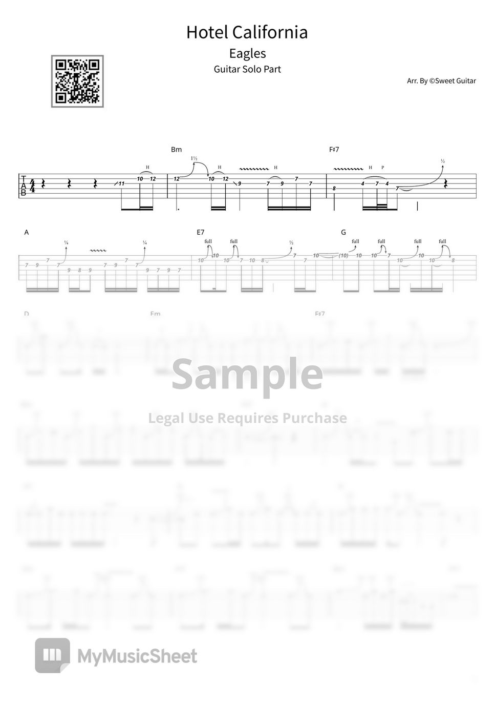 Eagles - Hotel California (Guitar Solo Tab 기타솔로 타브악보) Sheets by Sweet ...