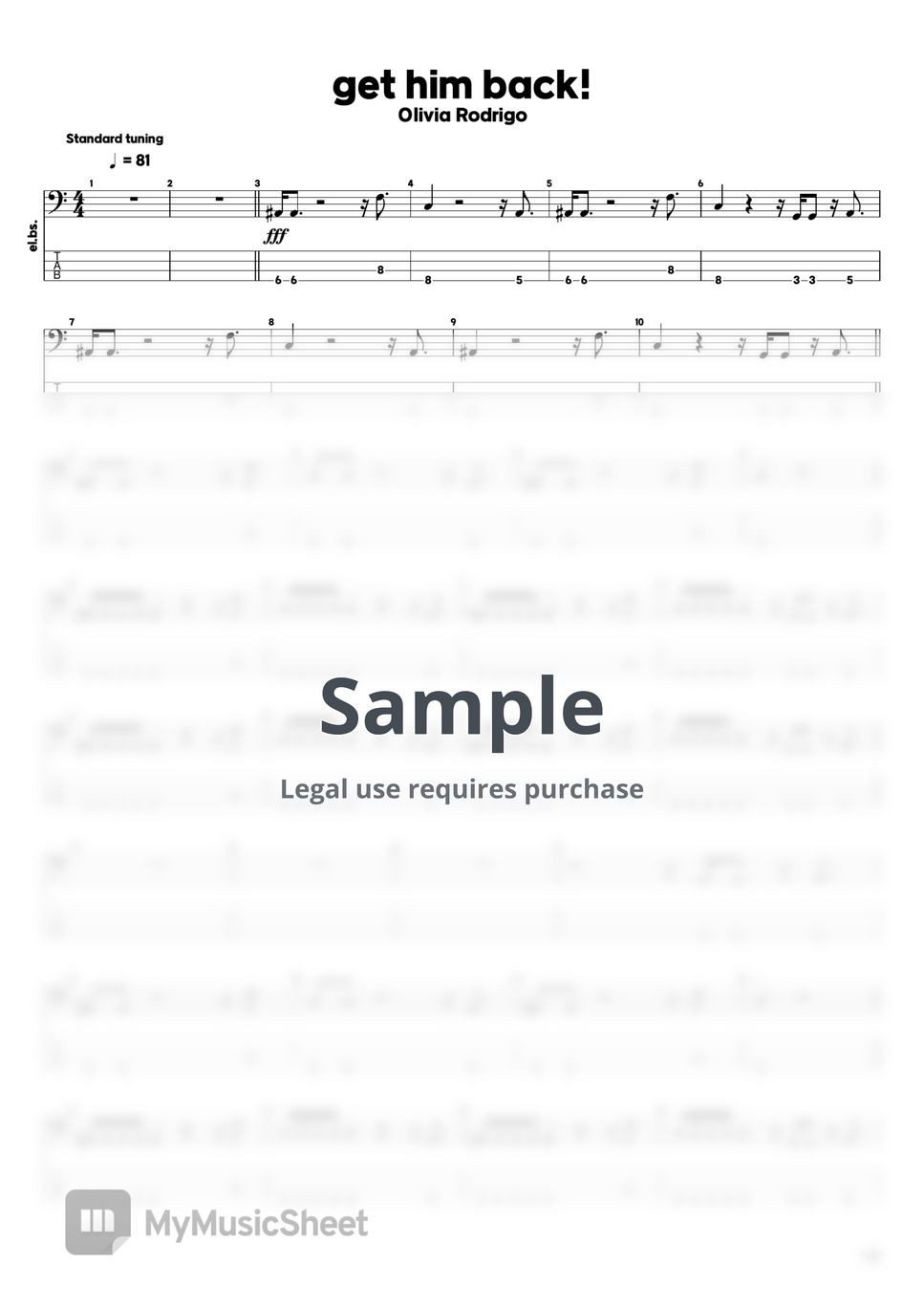 Olivia Rodrigo - get him back! Tab + 단선 악보 by BassBlur