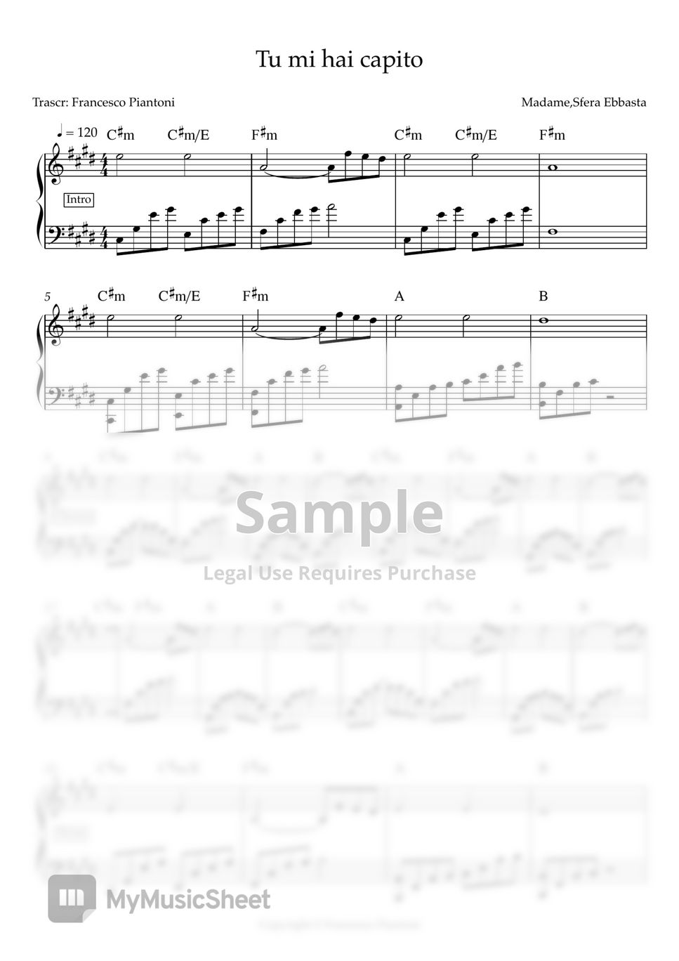 Madame, Sferaebasta - Tu mi hai capito (spartito pianoforte) 樂譜 by ...