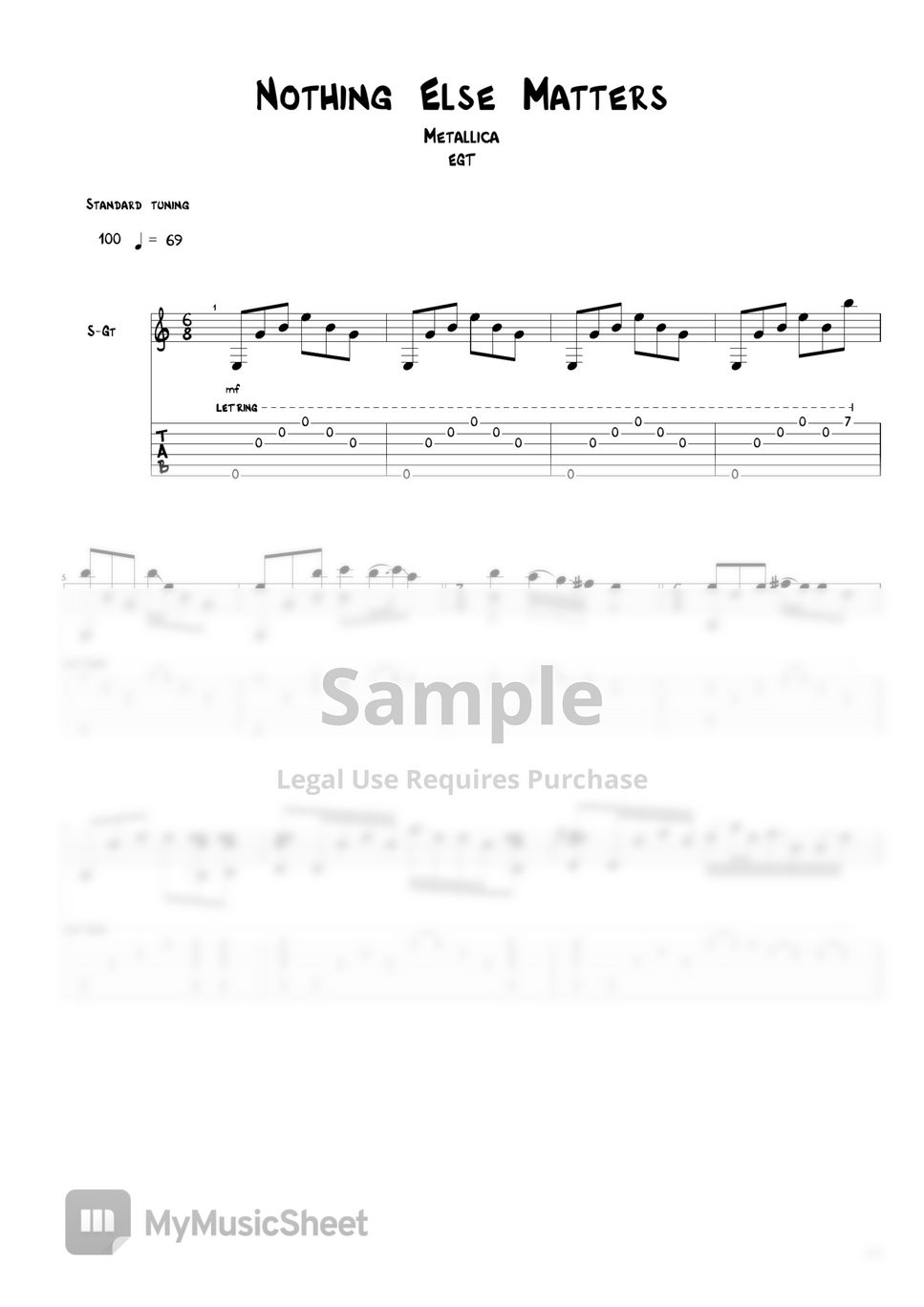 Metallica - Nothing Else Matters Sheets by EGT