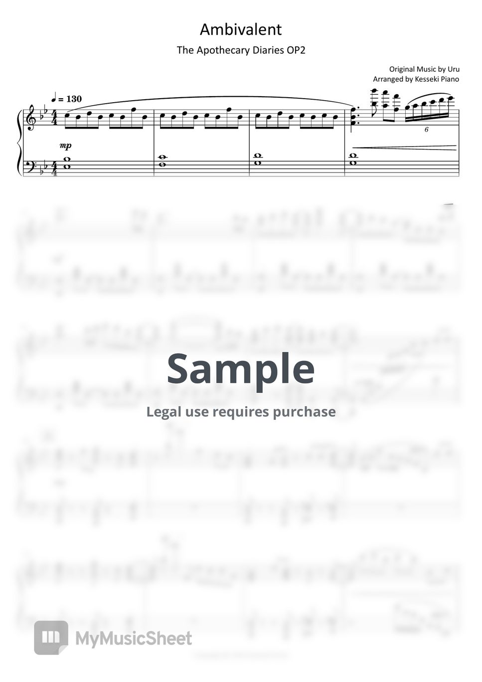 Uru - Ambivalent Sheet Music by Kesseki Piano