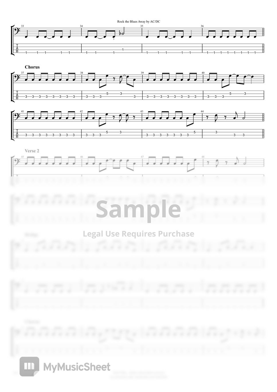 AC/DC - Rock the Blues Away (Bass) Tab + 단선 악보 by Total Tabs