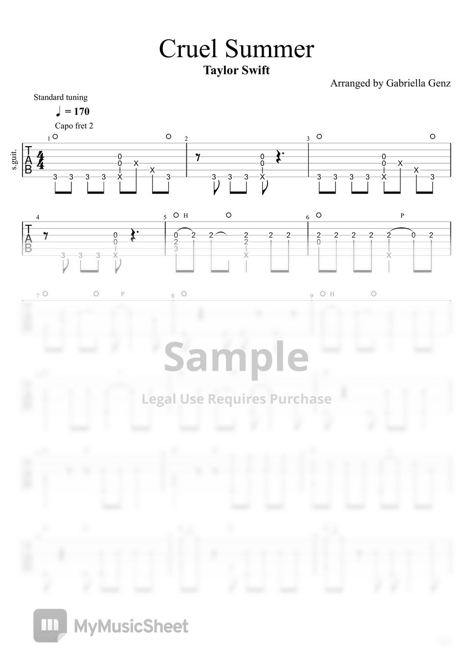 Taylor Swift - Cruel Summer Sheet Music by Gabriella Genz