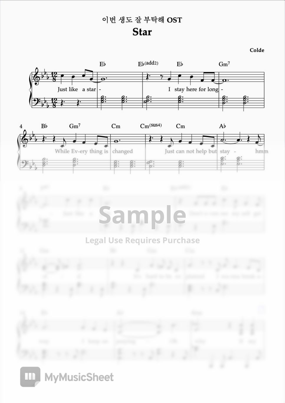 Colde - Star (See you in my 19th life OST) 악보 by CLOUD LADDER