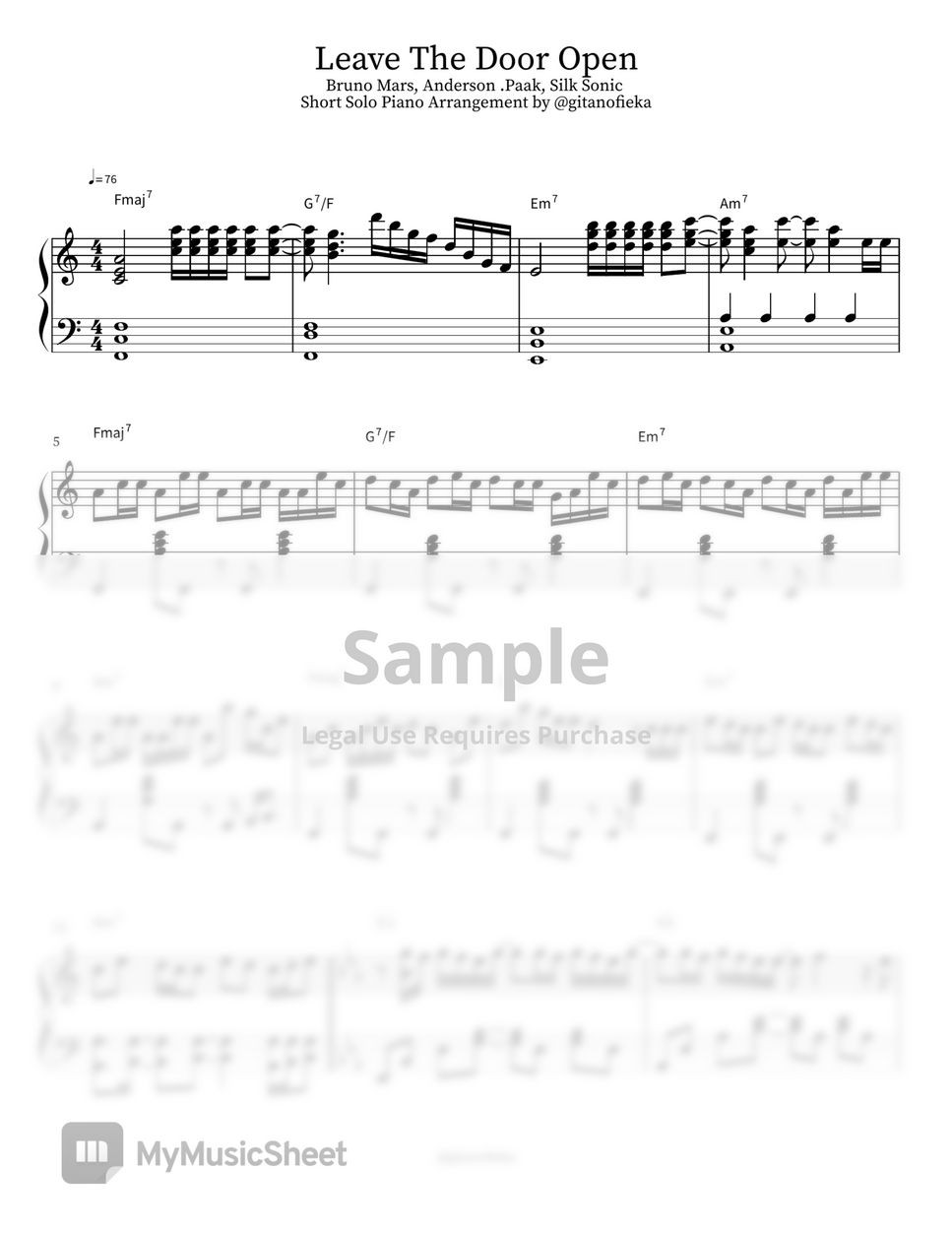 Bruno Mars, Anderson .Paak, Silk Sonic - Leave The Door Open 楽譜