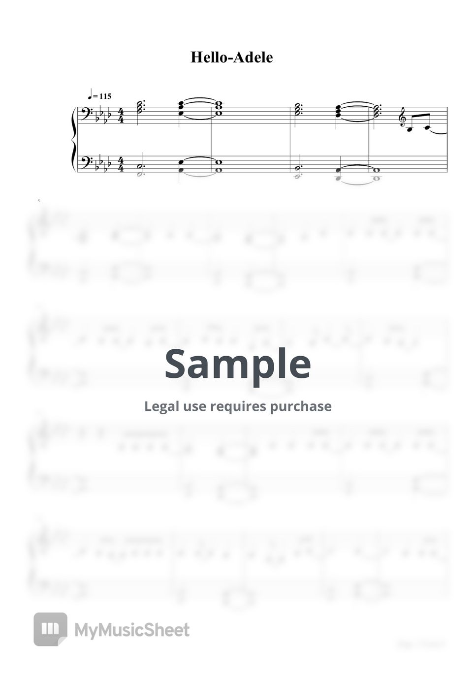 Adele - Hello (钢琴版-Adele) Sheets by Yilun