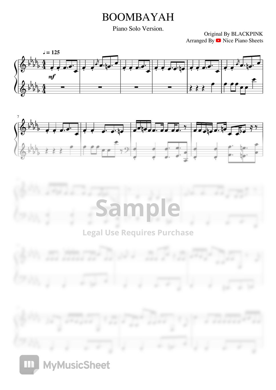 BLACKPINK - 붐바야'(BOOMBAYAH) 악보 by Nicepianosheets