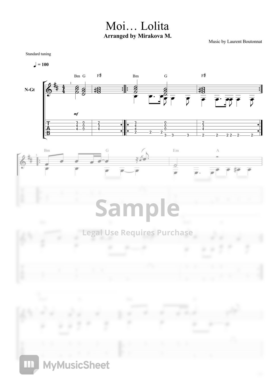 Moi Lolita - Alizee Sheet