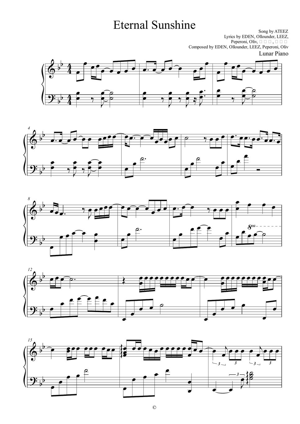 ATEEZ - Eternal Sunshine 악보 by Lunar Piano
