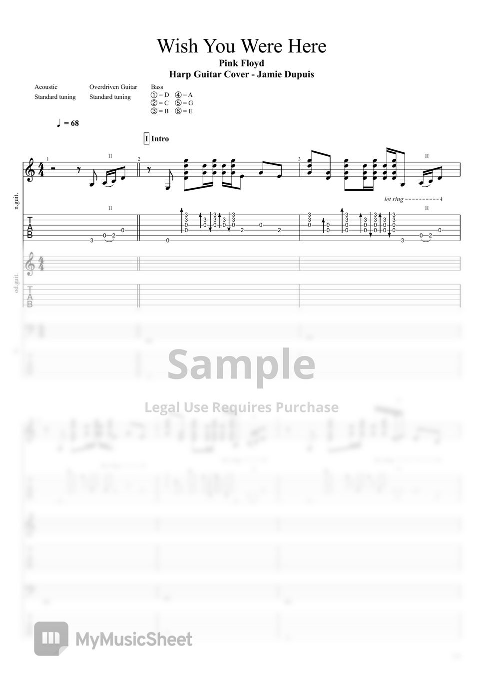 Pink Floyd - Wish You Were Here (Harp Guitar TAB) 악보 by Ivan