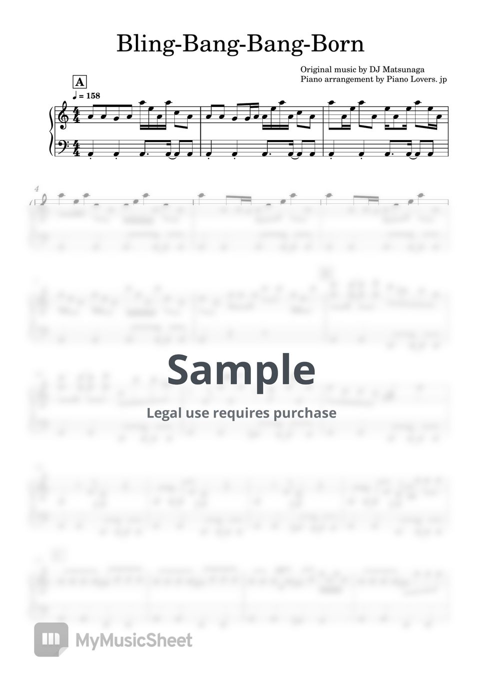Creepy Nuts Bling Bang Bang Born Mashle Piano Sheet Music