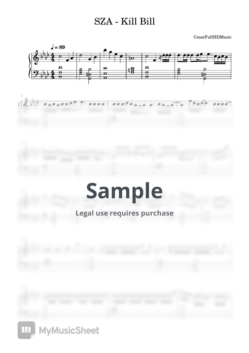 SZA - Kill Bill Piano Sheet Music PDF | mymusic5