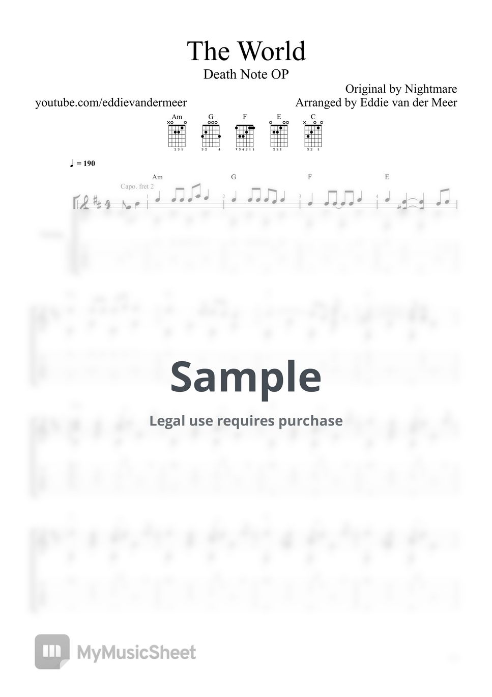 Nightmare - The World (Death Note OP) Tab + 1staff by Eddie van der Meer