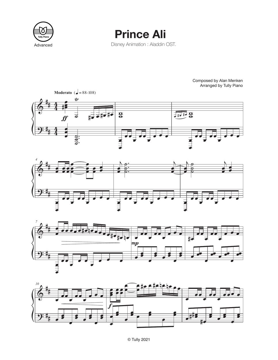 Aladdin Ost Prince Ali Advanced Sheets By Tully Piano