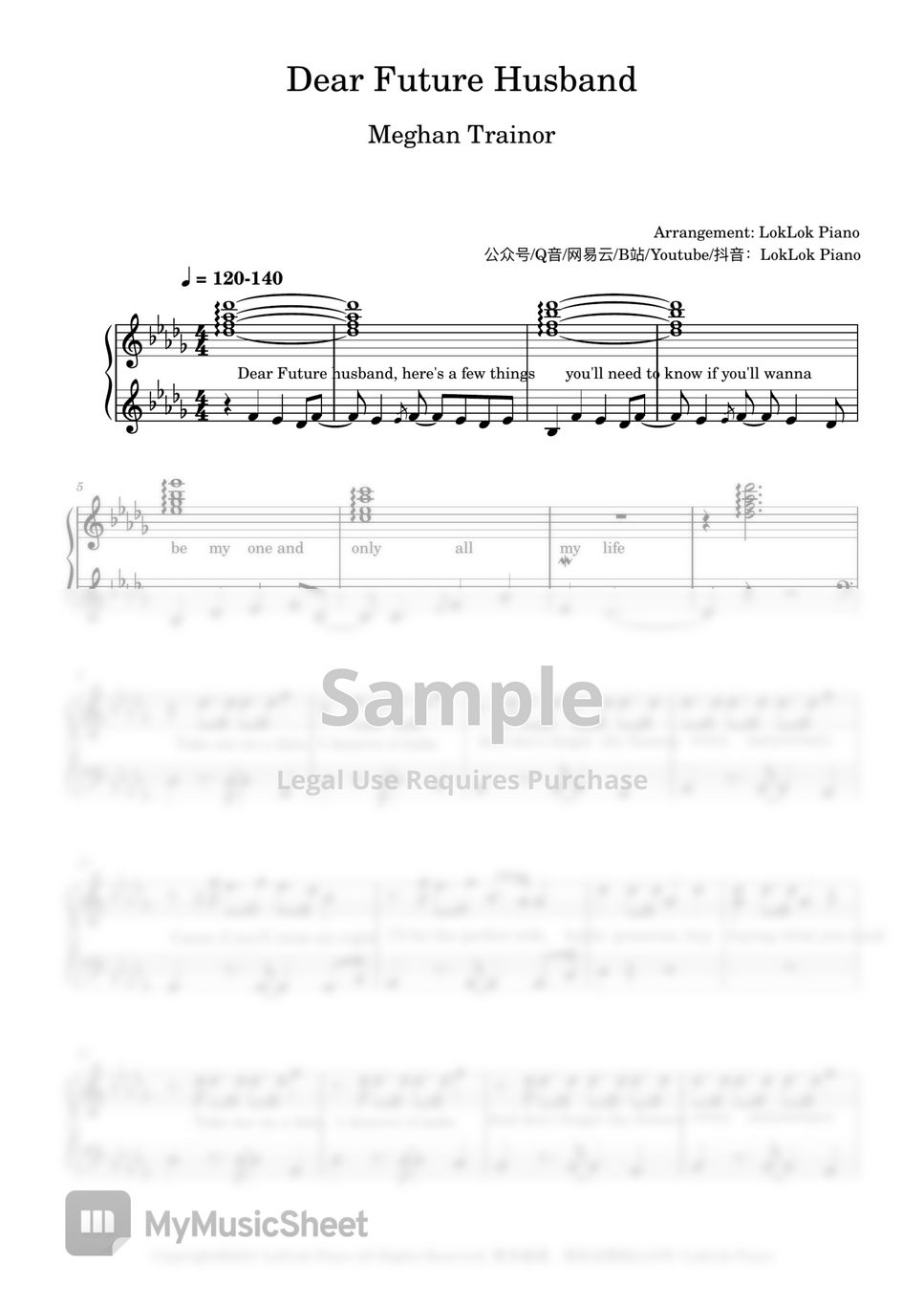 Meghan Trainor - Dear Future Husband Sheet Music by LokLok Piano