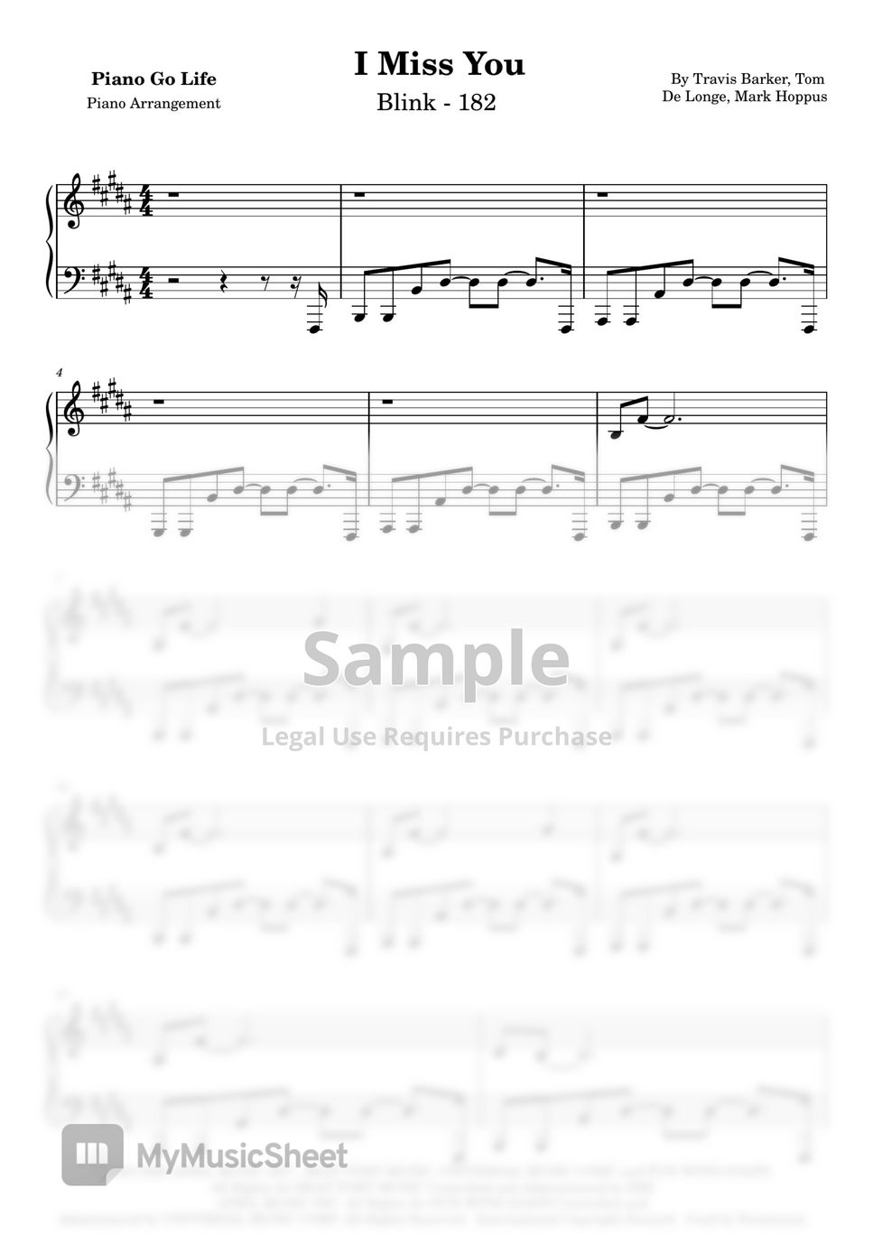 Blink - 182 - I Miss You Sheet Music by Piano Go Life