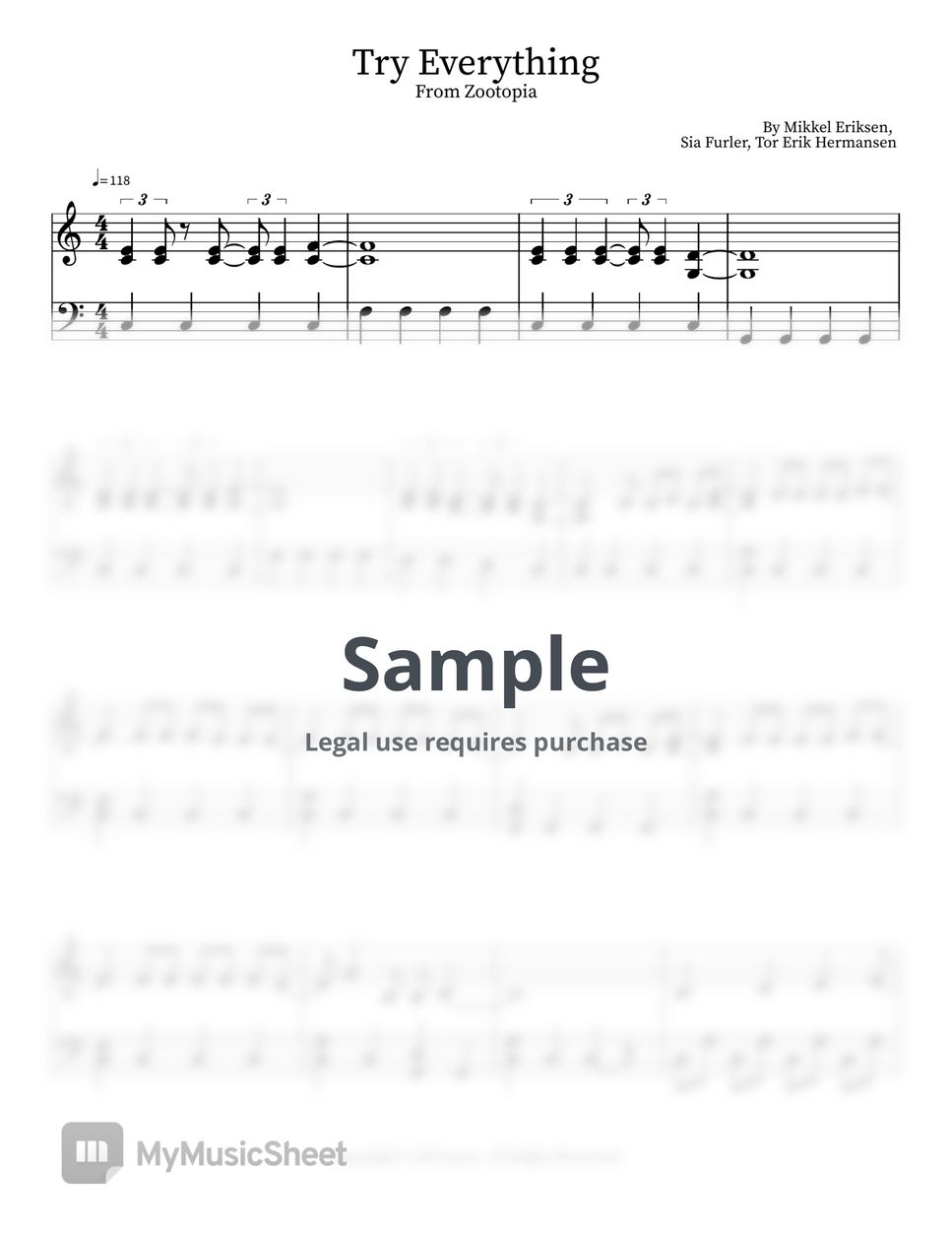 By Mikkel Eriksen, Sia Furler, Tor Erik Hermansen - Try Everything (From Zootopia - For Easy ...