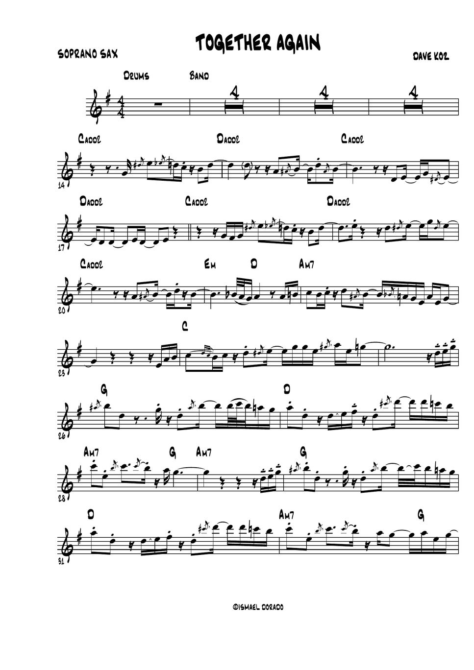 Together Again - Dave Koz (Soprano Sax) Sheet by Ismael Dorado