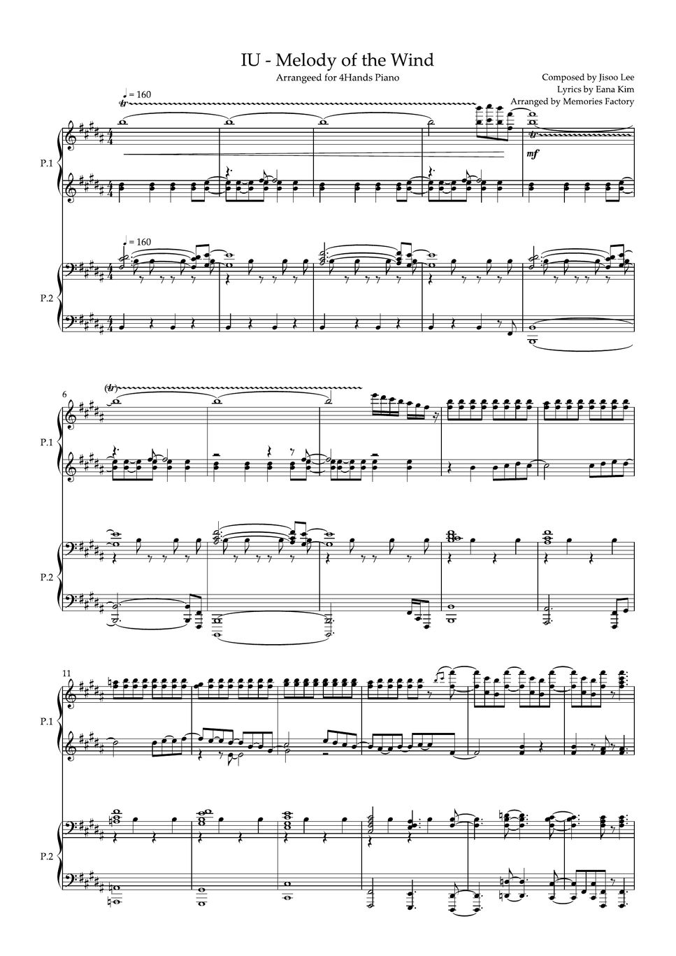 IU - Melody of the Wind (4Hands Piano) Sheets by Memories Factory