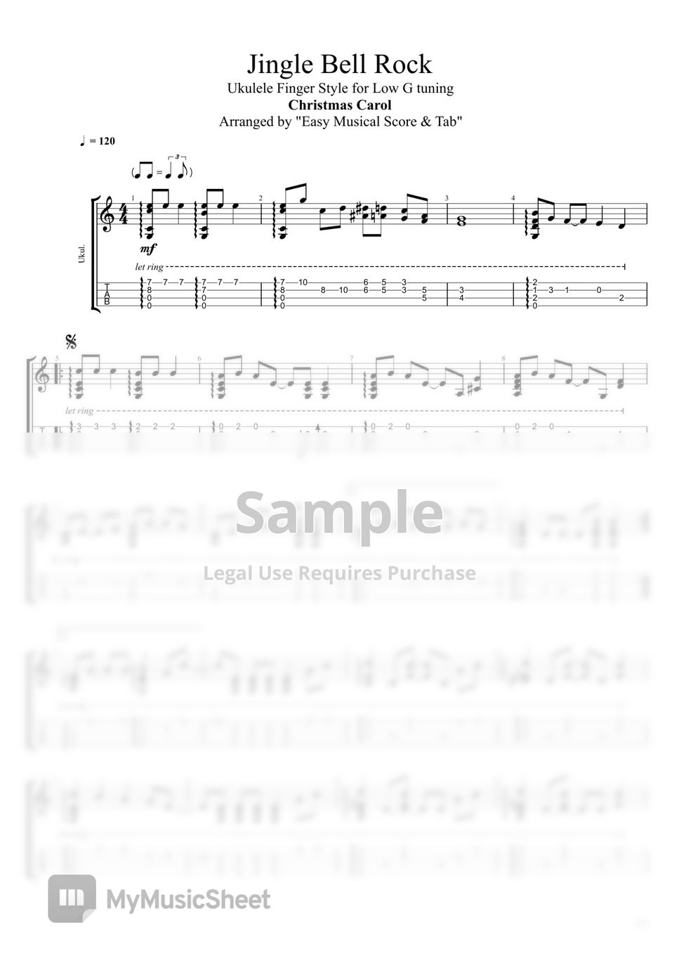 Christmas Carol - "Jingle Bell Rock" Easy Finger Style Tab for Ukulele ...