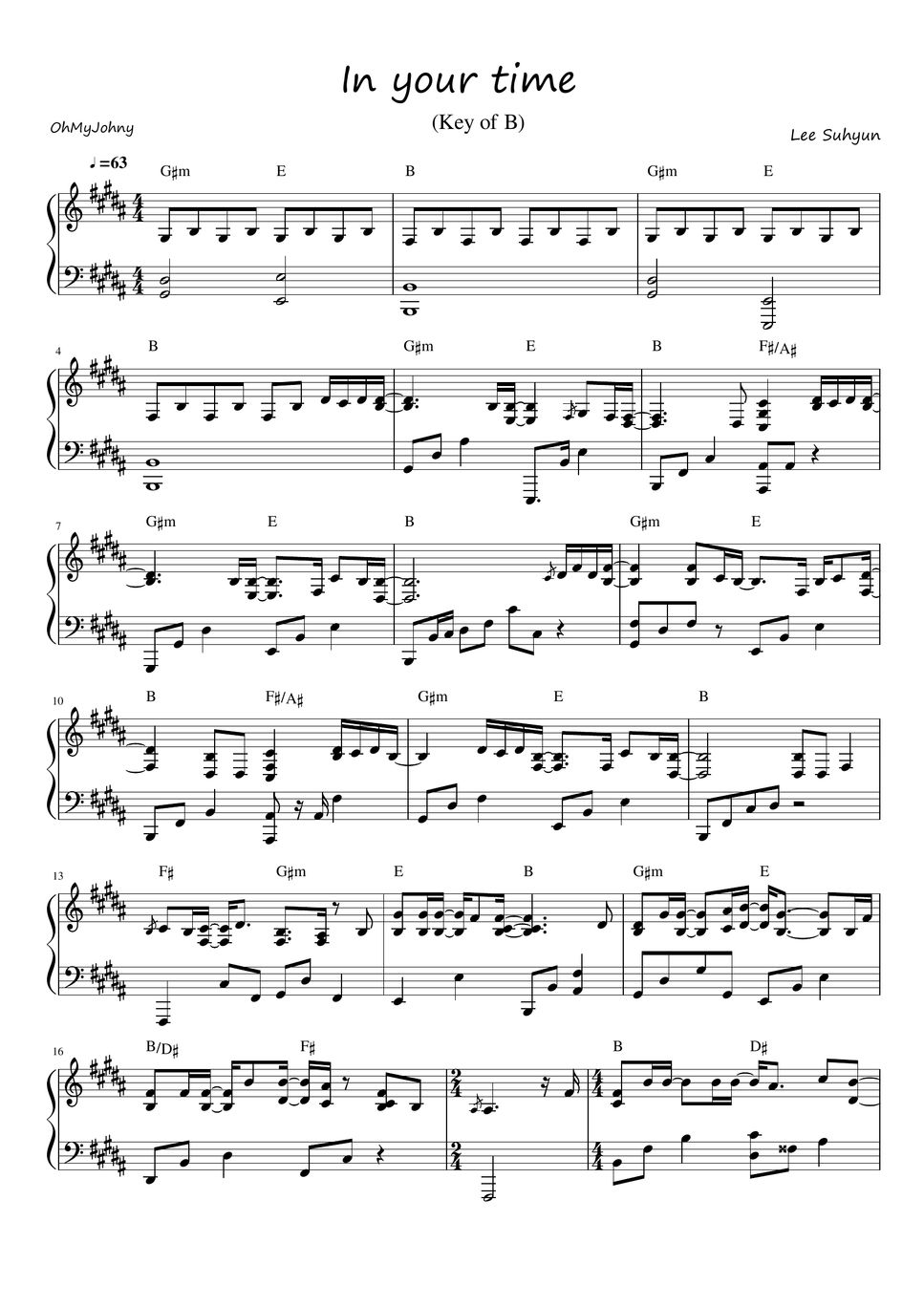 Lee Suhyun - In your time (with key: A B C) Sheet by Johny