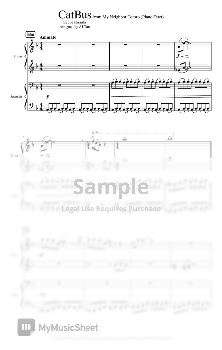 Joe Hisaishi - Cat Bus ((Piano Duet)) Partition musicale by AJ Tan