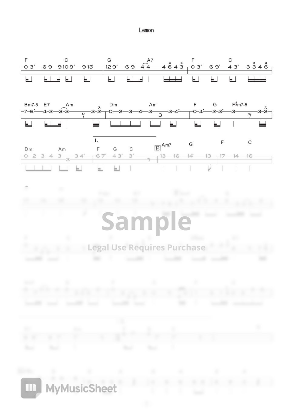 Yonezu Kenshi - Lemon(Tsugaru syamisen 1st Tab) Sheets by Ayuzawa Kazuhiko