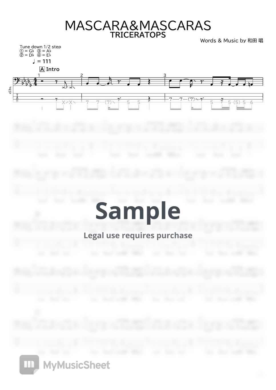 TRICERATOPS - MASCARA&MASCARAS Tab + 1staff by たぶべー＠財布に優しいベース楽譜屋さん（BASS ...