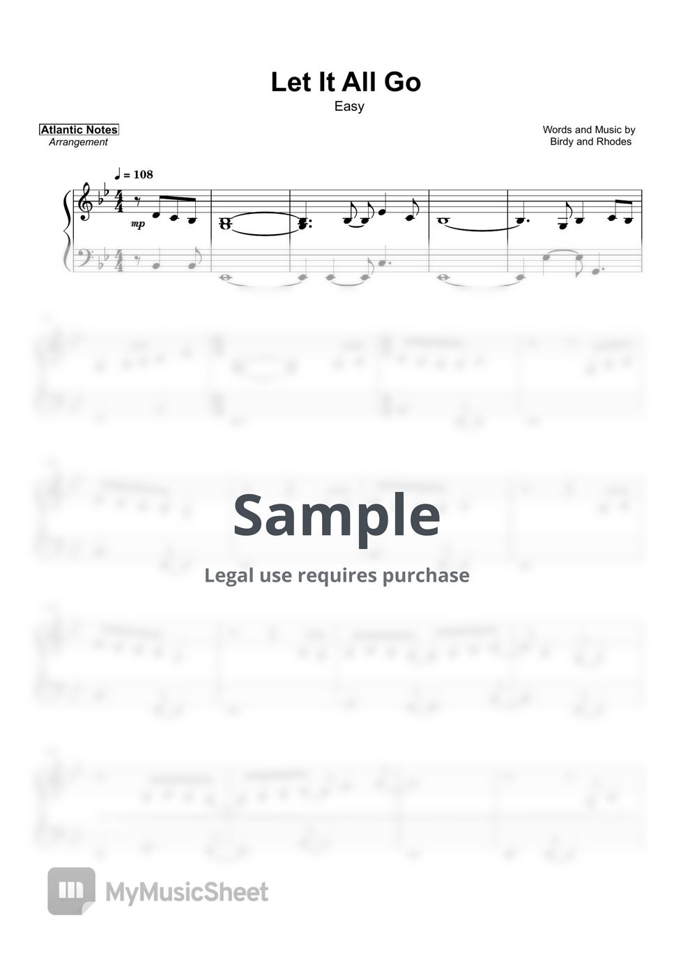 Birdy, Rhodes - Let It All Go Sheets by Atlantic Notes